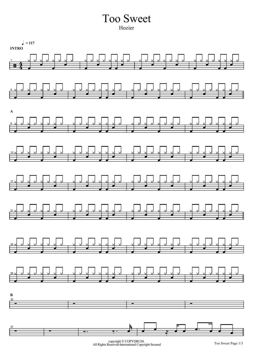 Too Sweet - Hozier - Drum Sheet Music - COPYDRUM – DrumSetSheetMusic