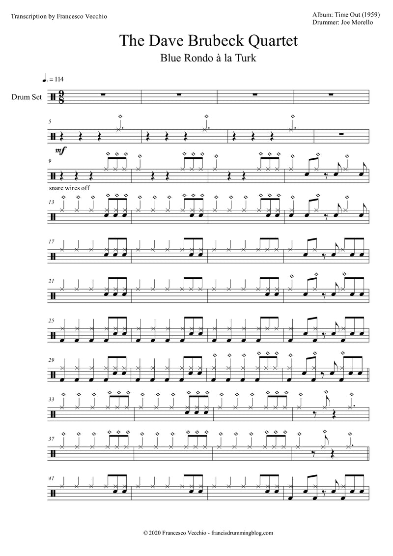 Blue Rondo a la Turk - The Dave Brubeck Quartet - Drum Sheet Music ...