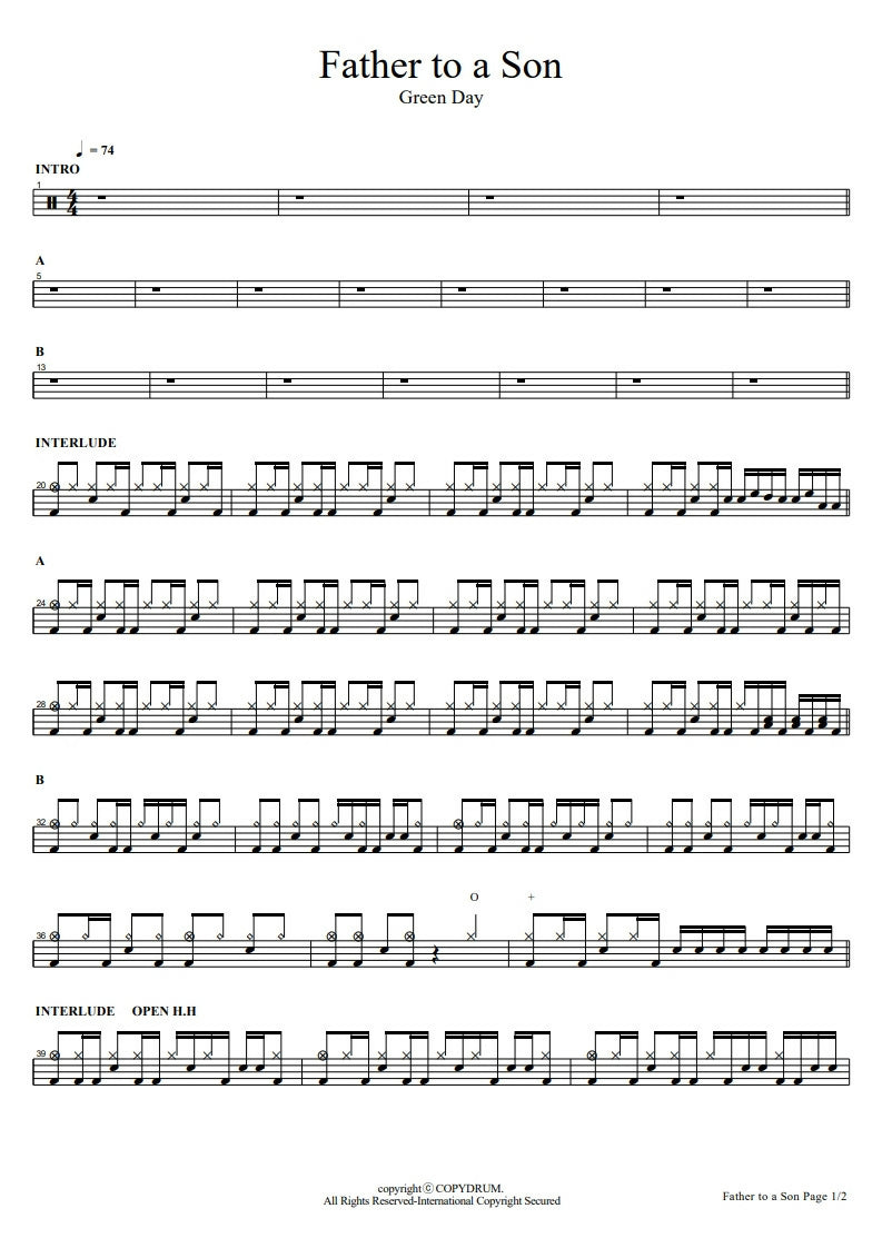 Father to a Son - Green Day - Drum Sheet Music - COPYDRUM ...