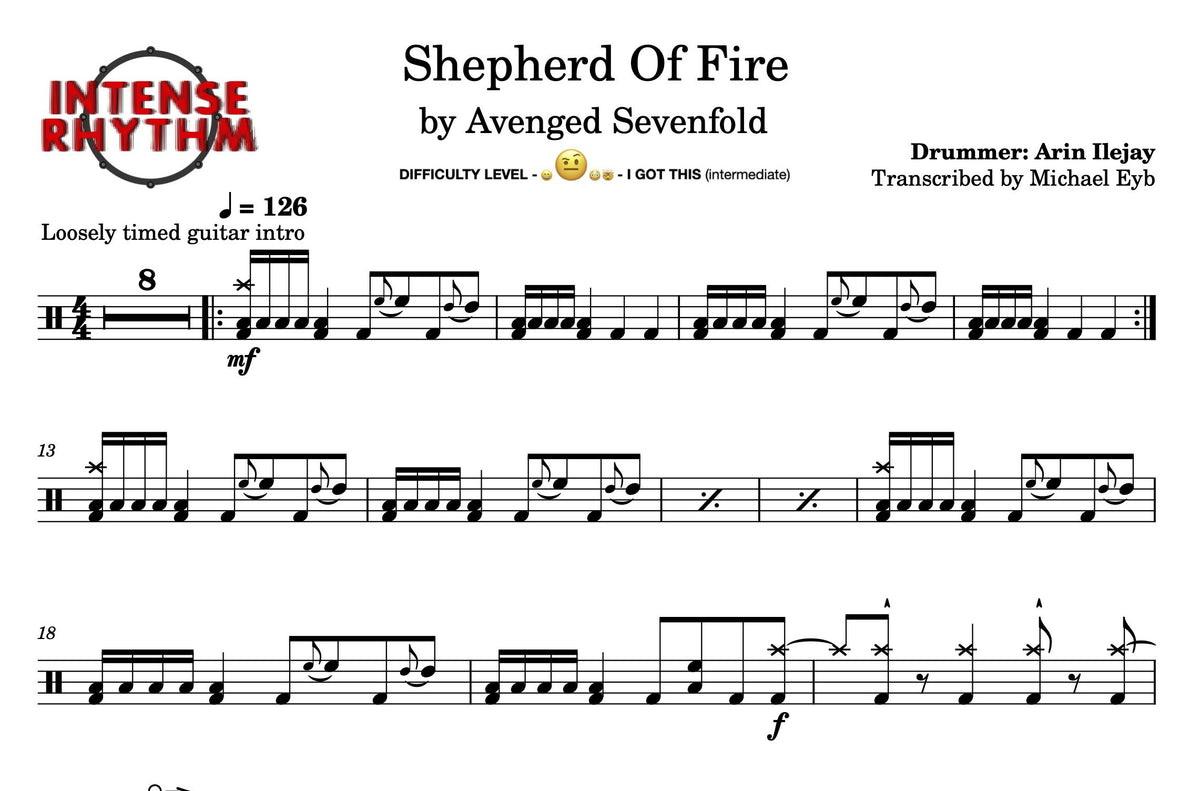 Shepherd of Fire - Avenged Sevenfold - Drum Sheet Music - Intense ...