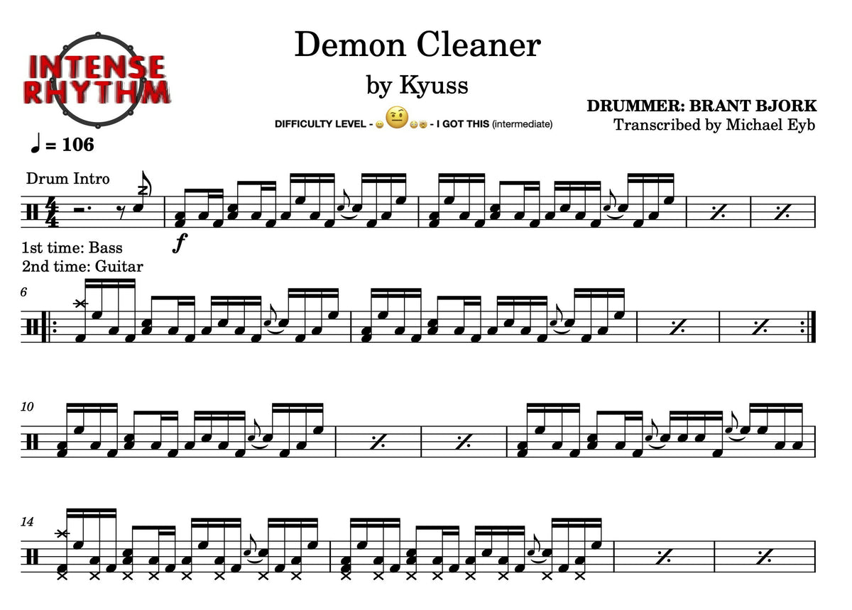 Demon Cleaner - Kyuss - Drum Sheet Music - Intense Rhythm Drum Studios ...