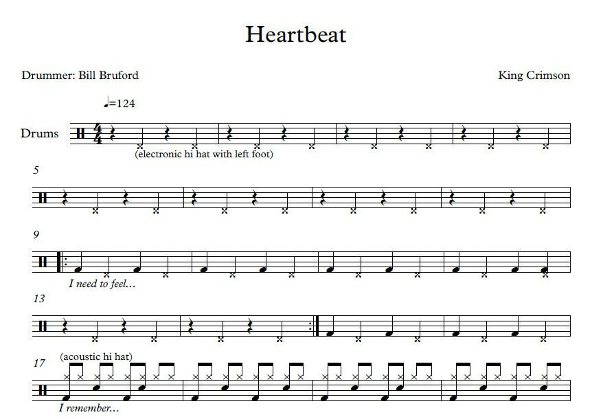 Heartbeat - King Crimson - Drum Sheet Music - Franki Bio ...
