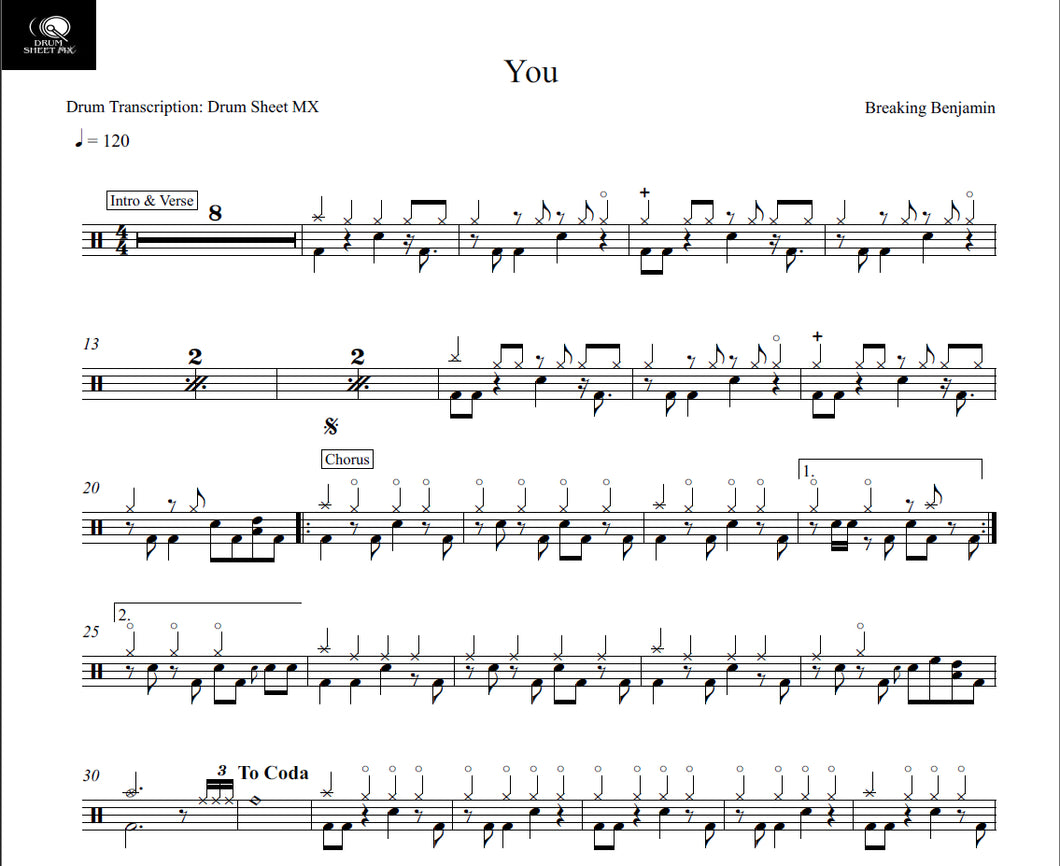 You - Breaking Benjamin - Drum Sheet Music - Drum Sheet MX ...