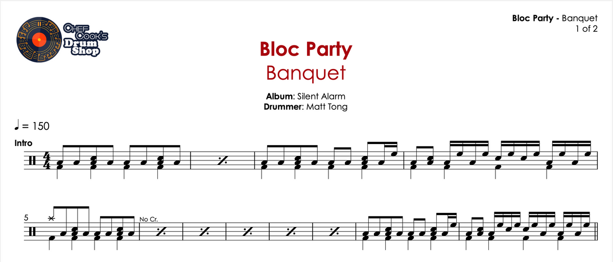 Banquet - Bloc Party - Drum Sheet Music - Chef Cook – DrumSetSheetMusic