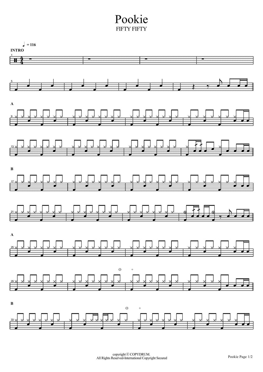 Pookie - FIFTY FIFTY - Full Drum Transcription / Drum Sheet Music - CO ...