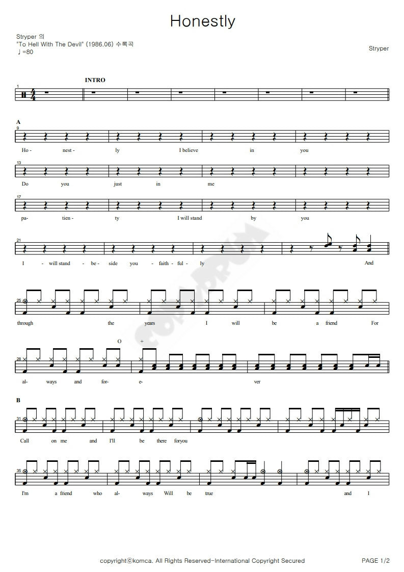 Honestly - Stryper - Drum Sheet Music - COPYDRUM – DrumSetSheetMusic
