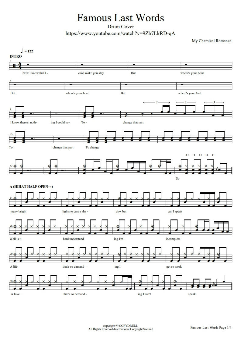 Famous Last Words (Kristina Schiano Drum Cover) - My Chemical Romance ...