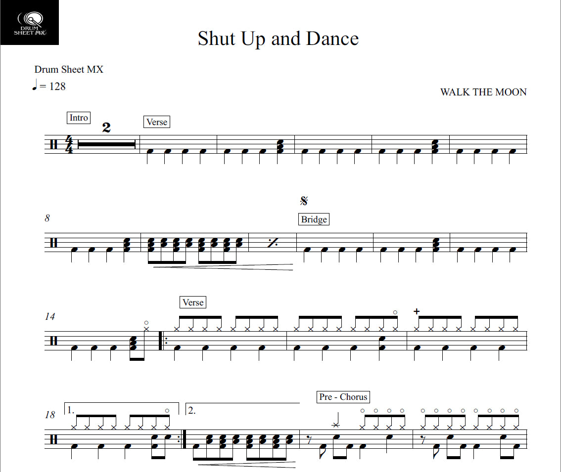 Shut Up and Dance - Walk the Moon - Drum Sheet Music - Drum Sheet MX ...