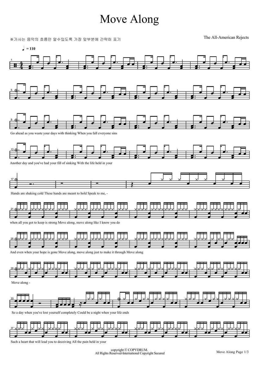 Move Along - The All - Drum Sheet Music - COPYDRUM – DrumSetSheetMusic