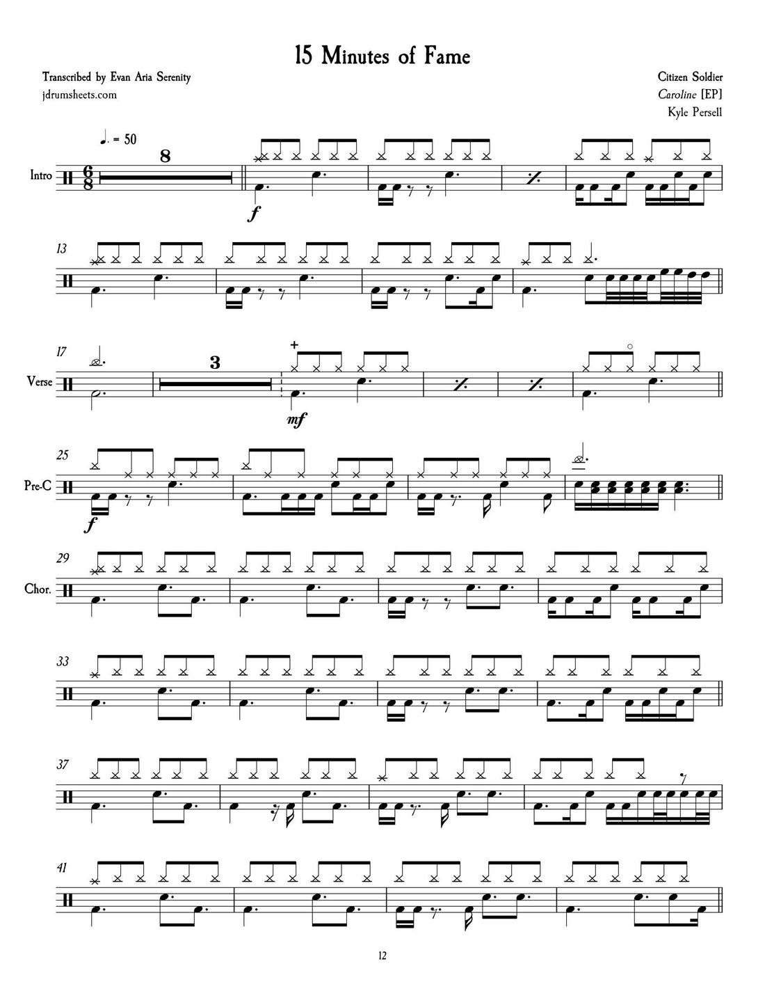 15 Minutes of Fame - Citizen Soldier - Drum Sheet Music - Jaslow Drum ...