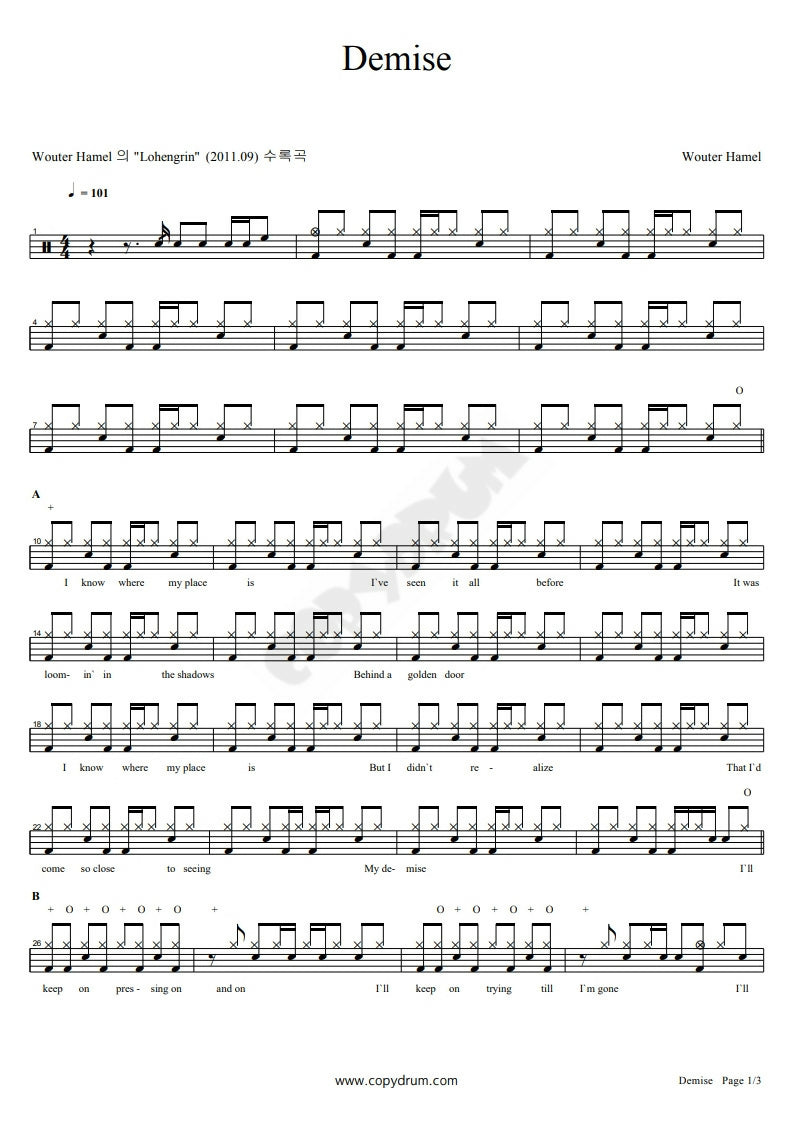 Demise - Wouter Hamel - Full Drum Transcription / Drum Sheet Music - C ...