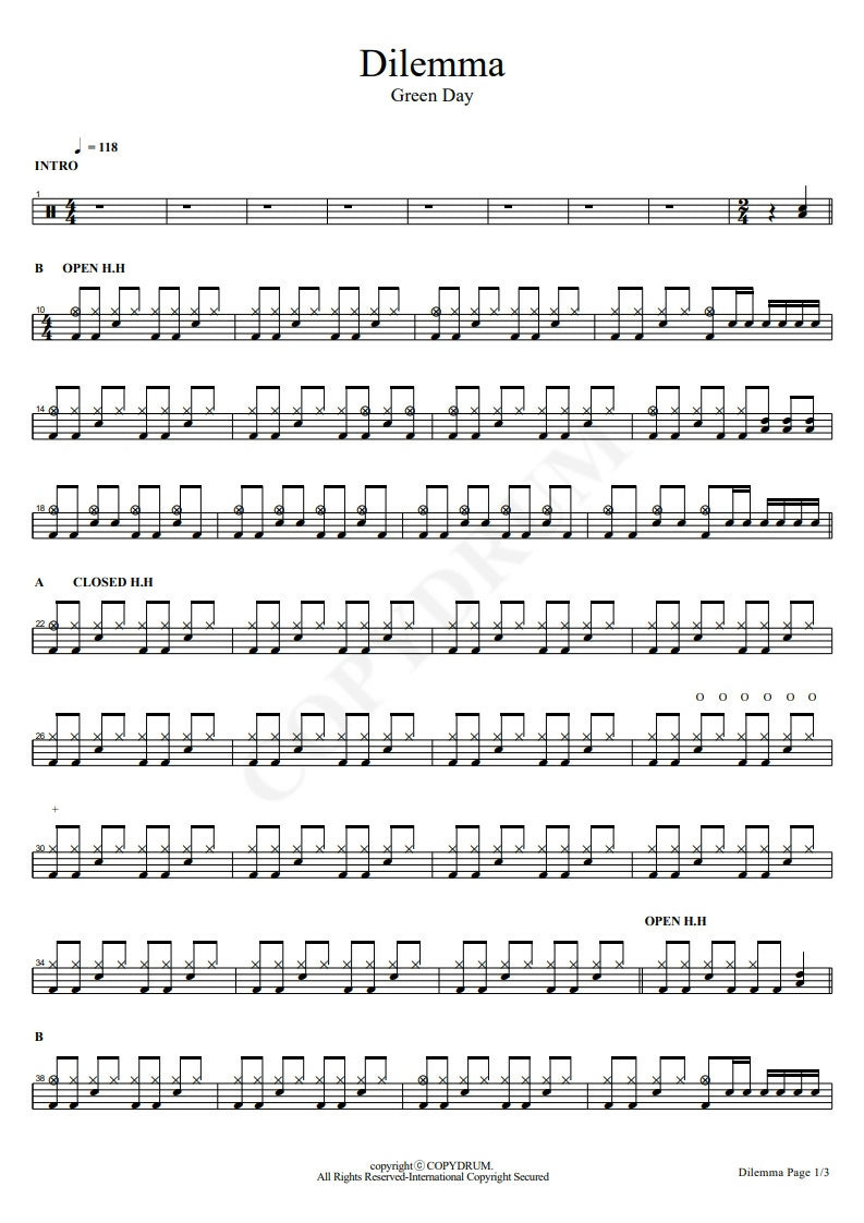 Dilemma - Green Day - Drum Sheet Music - COPYDRUM – DrumSetSheetMusic