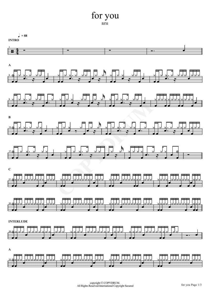 For You - Azu - Drum Sheet Music - COPYDRUM – DrumSetSheetMusic