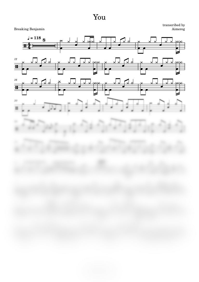 You - Breaking Benjamin - Full Drum Transcription / Drum Sheet Music ...