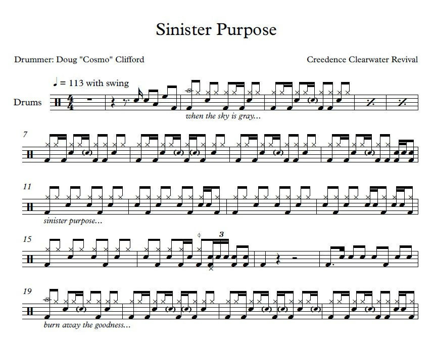 Sinister Purpose - Creedence Clearwater Revival (CCR) - Drum Sheet ...