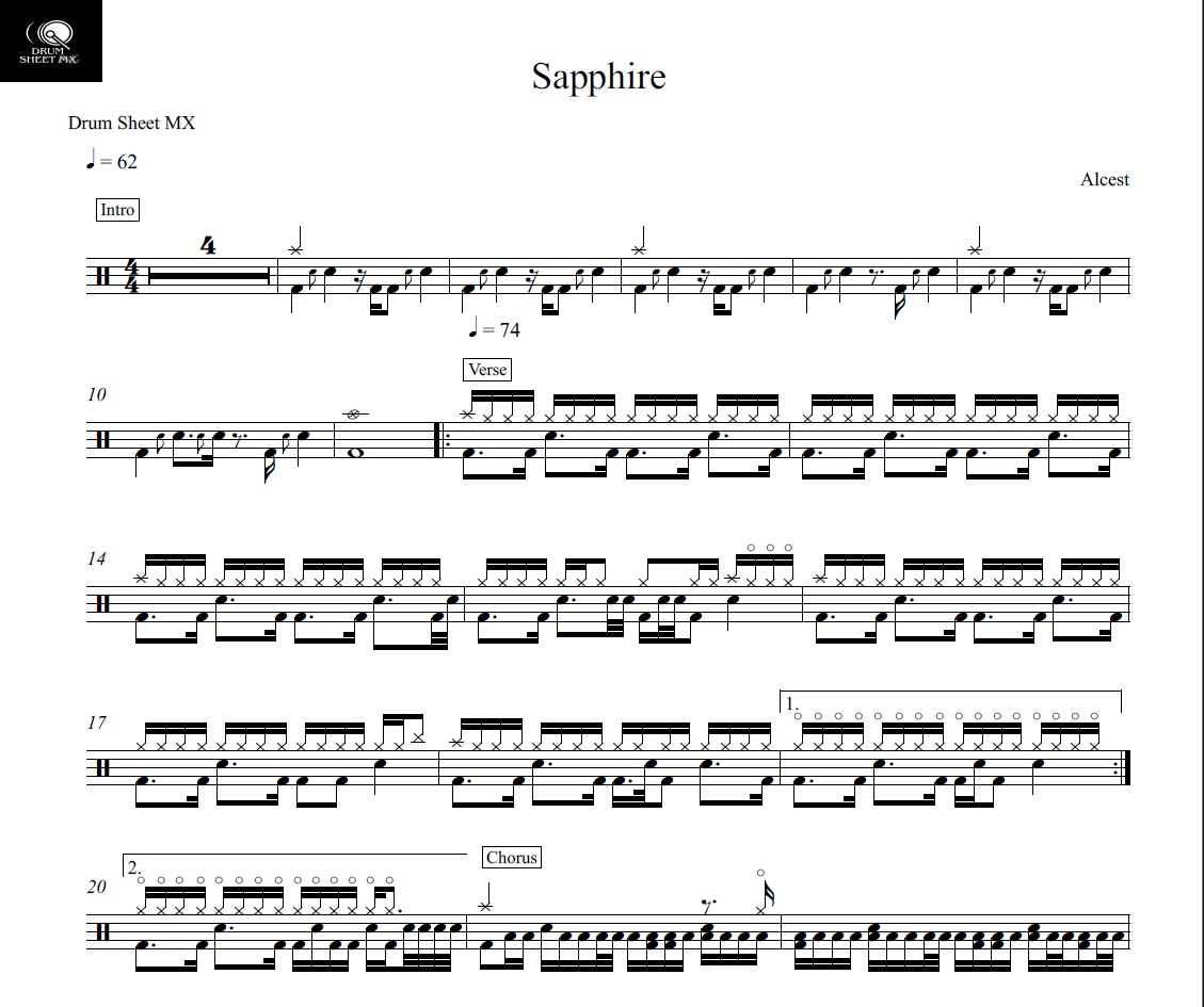 Sapphire - Alcest - Drum Sheet Music - Drum Sheet MX – DrumSetSheetMusic