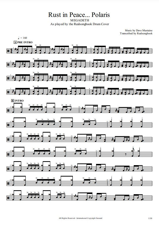 Rust in Peace... Polaris - Megadeth - Drum Sheet Music - Realsongbook ...