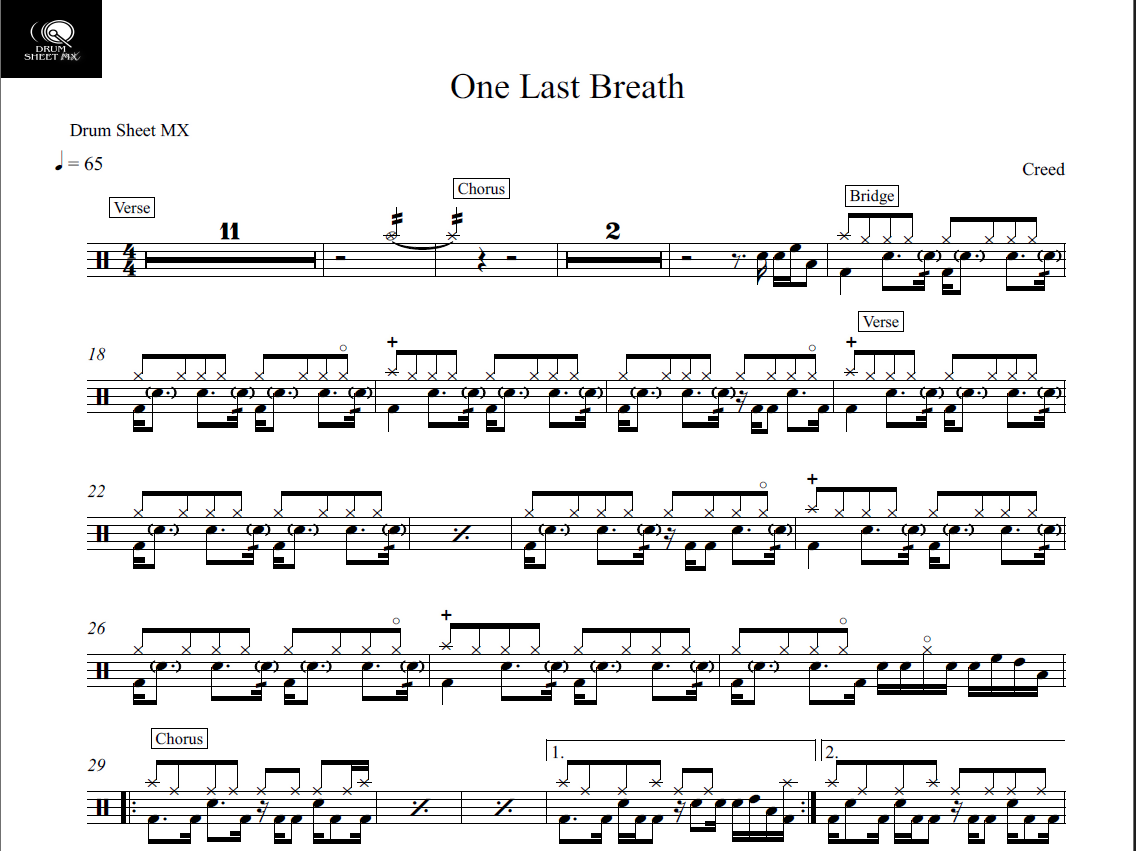 One Last Breath - Creed - Drum Sheet Music - Drum Sheet MX ...