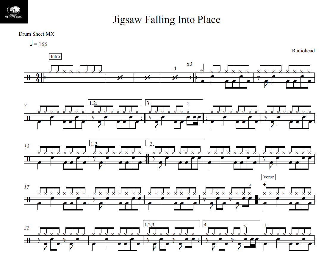 Jigsaw Falling Into Place - Radiohead - Drum Sheet Music - Drum Sheet ...