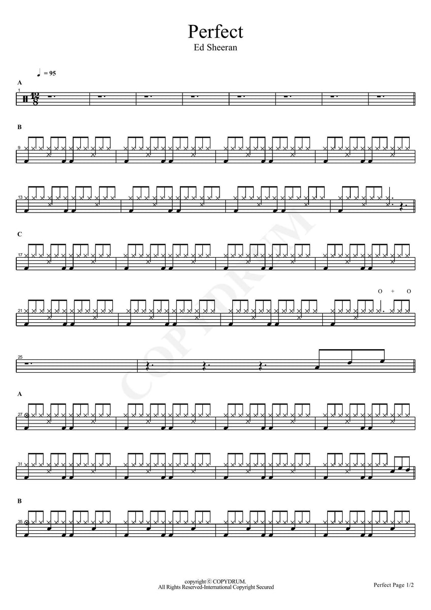 Perfect - Ed Sheeran - Drum Sheet Music - COPYDRUM – DrumSetSheetMusic