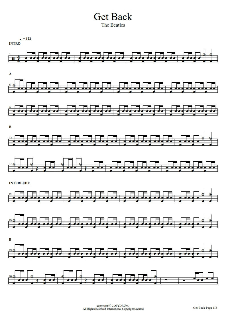 Get Back - The Beatles - Full Drum Transcription / Drum Sheet Music ...