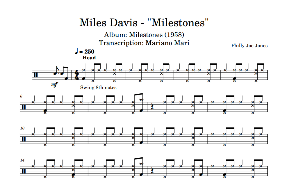 Milestones - Miles Davis - Drum Sheet Music - Mari_DrumTranscriptions ...