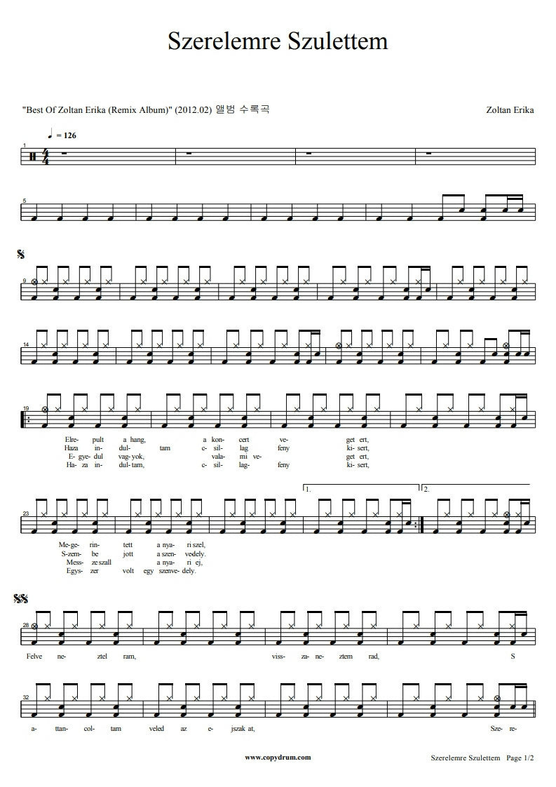 Szerelemre Születtem - Zoltan Erika - Drum Sheet Music - COPYDRUM ...