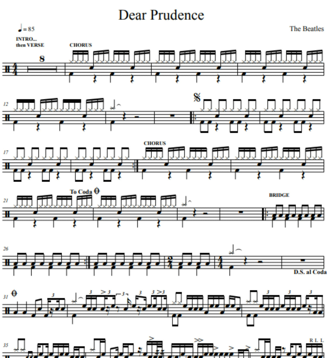 Dear Prudence - The Beatles - Drum Sheet Music - Sohn Compositions – DrumSetSheetMusic