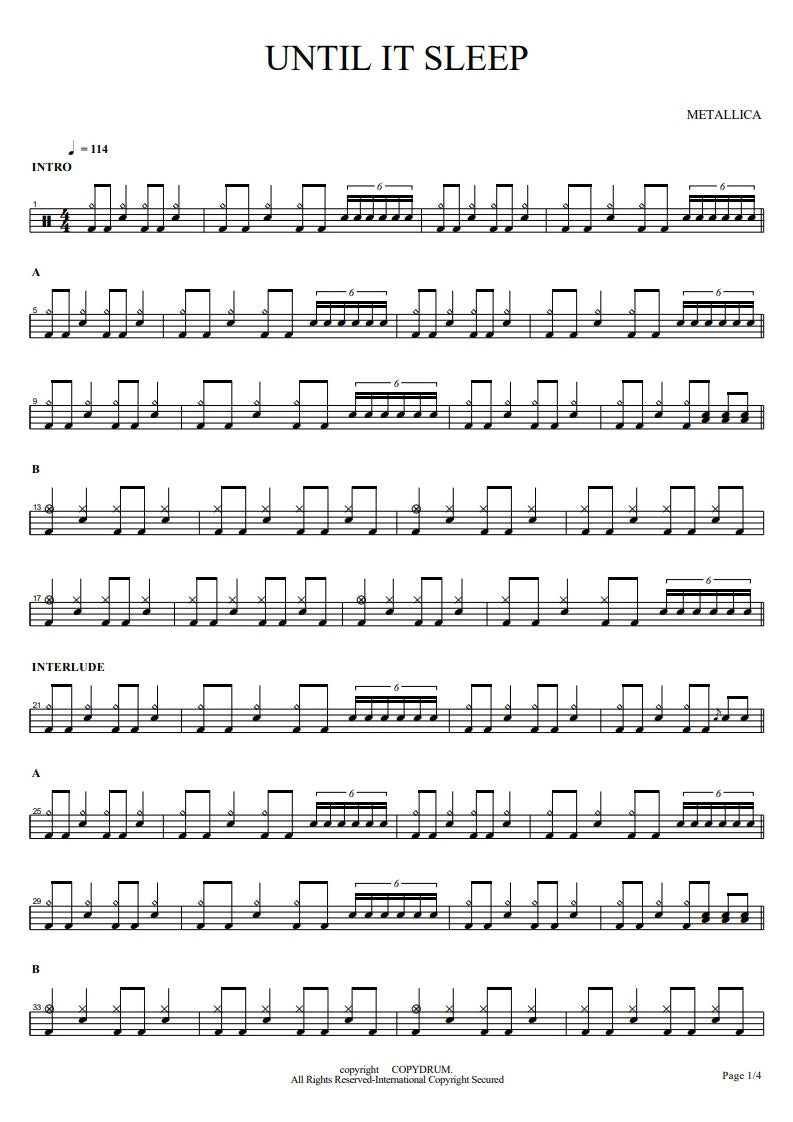 Until It Sleeps - Metallica - Drum Sheet Music - COPYDRUM ...