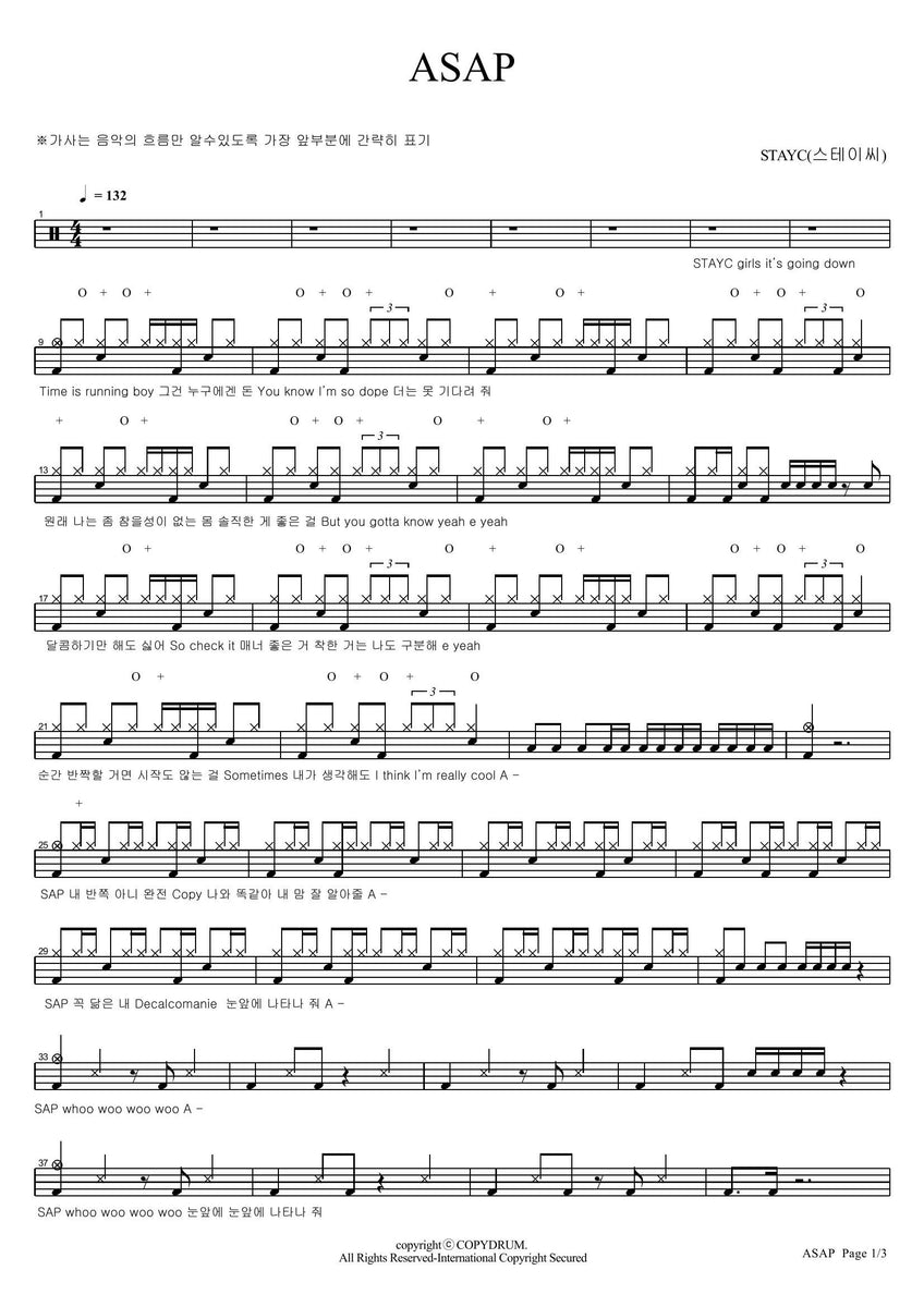 ASAP - STAYC (스테이씨) - Drum Sheet Music - COPYDRUM – DrumSetSheetMusic