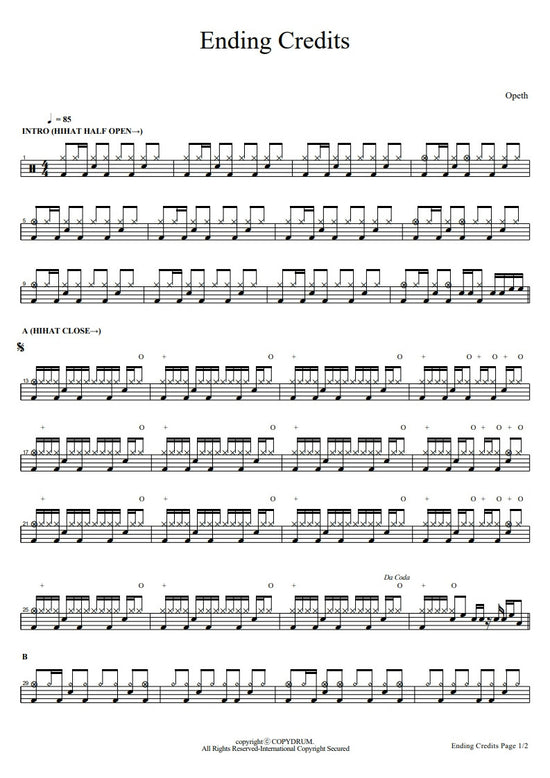 Ending Credits - Opeth - Drum Sheet Music - COPYDRUM – DrumSetSheetMusic