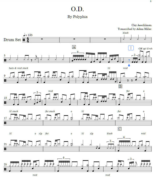 O.D. - Polyphia - Drum Sheet Music - Adam Miller – DrumSetSheetMusic