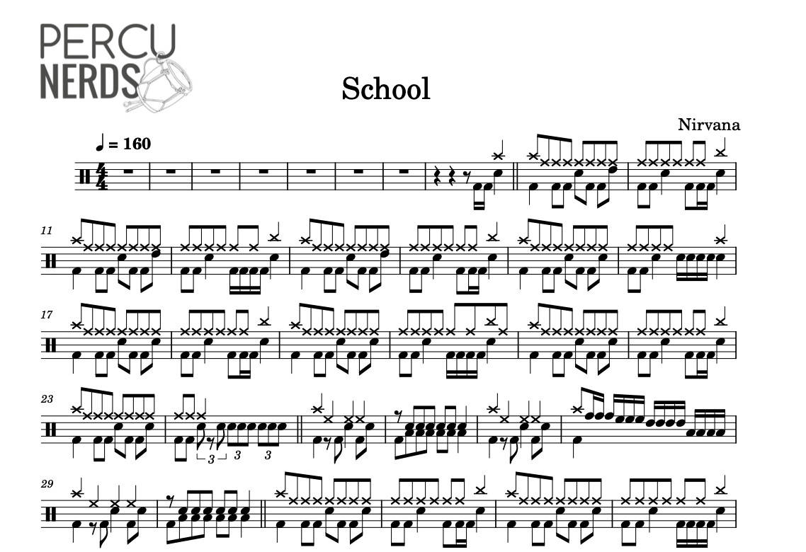 School - Nirvana - Drum Sheet Music - Percunerds Transcriptions ...