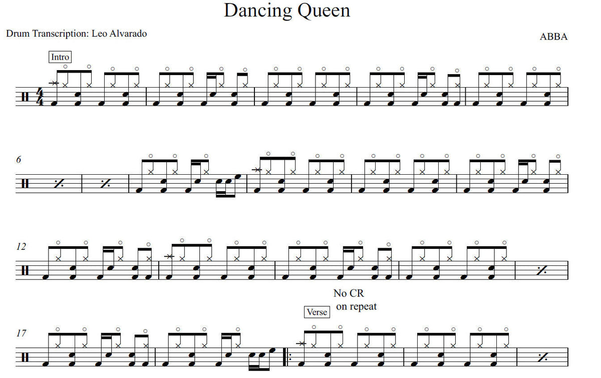 Dancing Queen - ABBA - Drum Sheet Music - Leo Alvarado – DrumSetSheetMusic