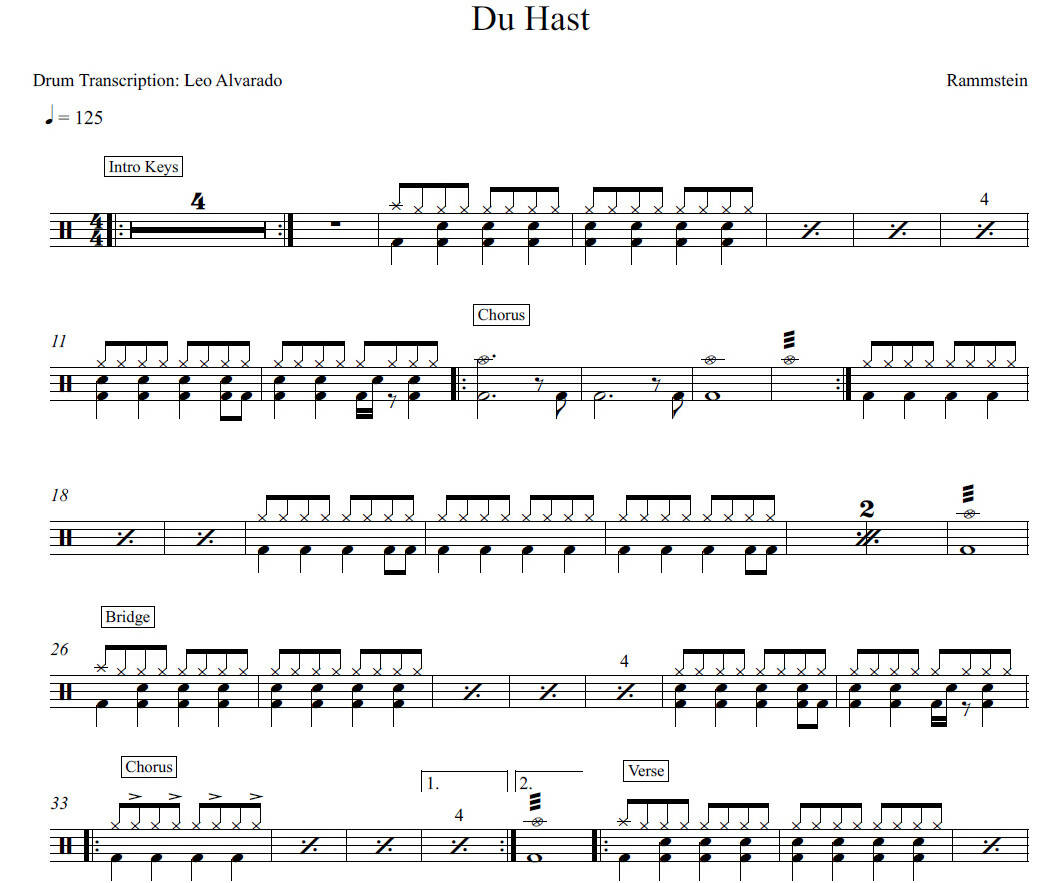 Du Hast - Rammstein - Drum Sheet Music - Leo Alvarado – DrumSetSheetMusic