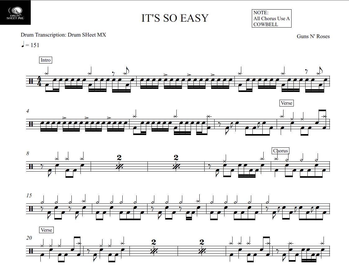 It's so Easy - Guns N' Roses - Drum Sheet Music - Drum Sheet MX ...