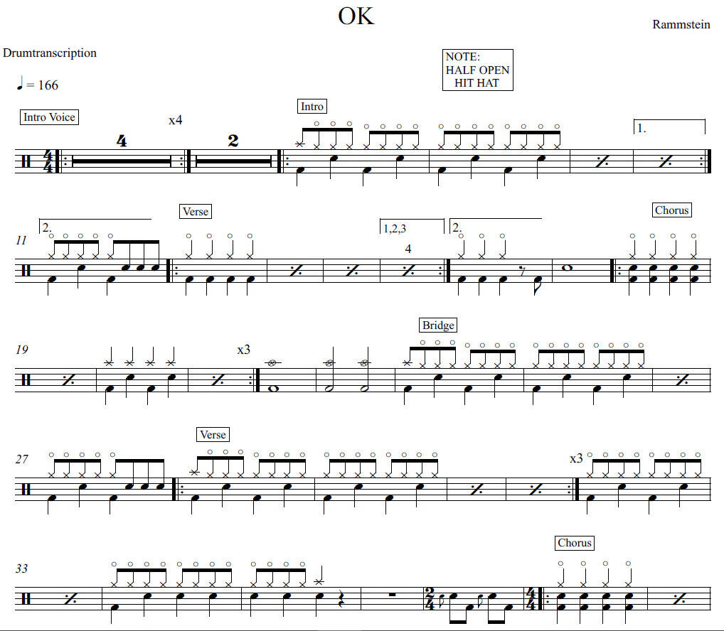 OK - Rammstein - Drum Sheet Music - Leo Alvarado – DrumSetSheetMusic