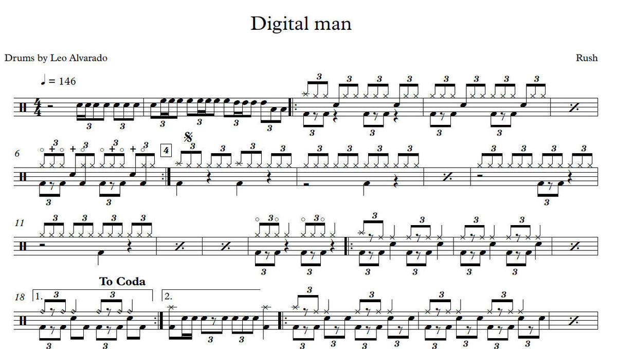 Digital Man - Rush - Drum Sheet Music - Leo Alvarado – DrumSetSheetMusic