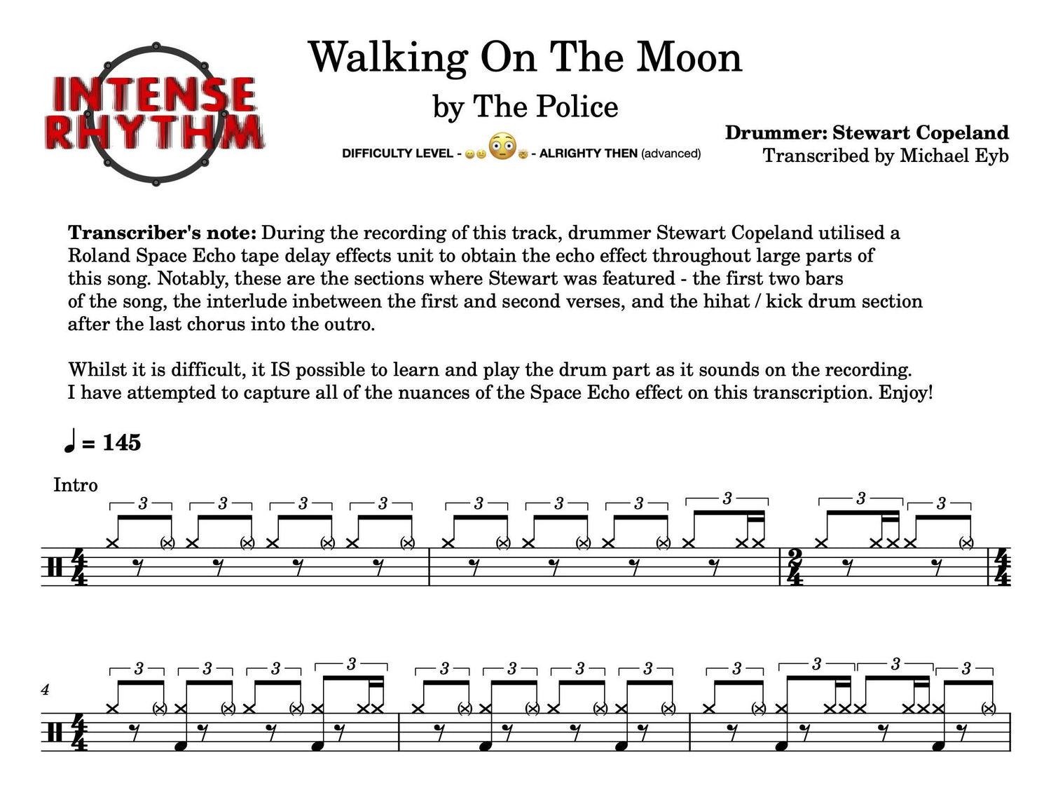 Walking on the Moon - The Police - Drum Sheet Music - Intense Rhythm ...