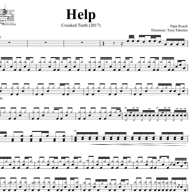 Help - Papa Roach - Drum Sheet Music - DrumSetSheetMusic.com
