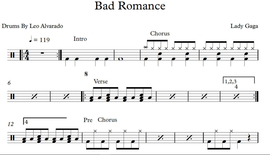 Bad Romance - Lady Gaga - Drum Sheet Music - Leo Alvarado ...