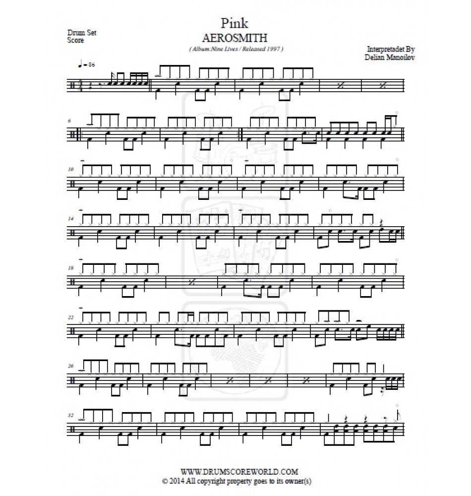 Pink - Aerosmith - Drum Sheet Music - DrumScoreWorld.com ...