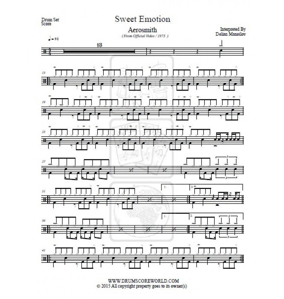 Sweet Emotion - Aerosmith - Drum Sheet Music - DrumScoreWorld.com ...