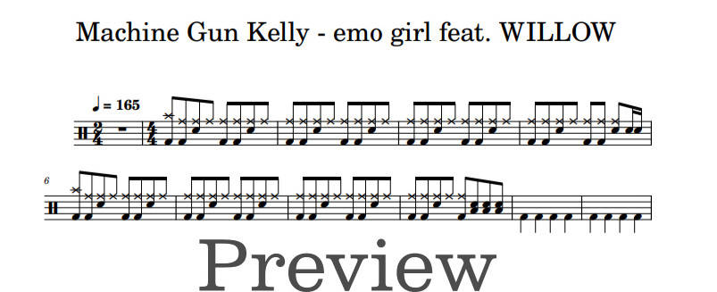 Emo Girl (feat. Willow) - Machine Gun Kelly - Drum Sheet Music ...