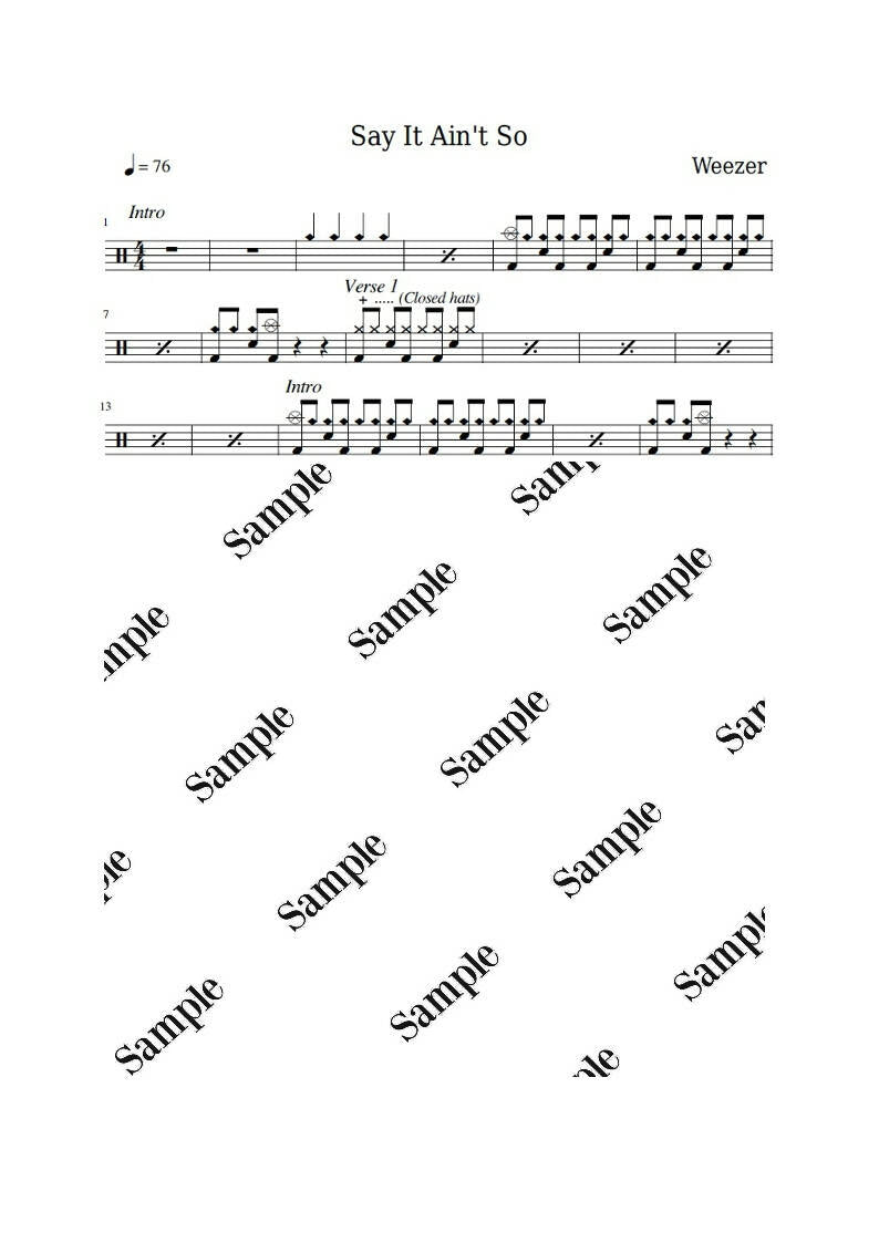 Say It Ain't So - Weezer - Drum Sheet Music - KiwiDrums – DrumSetSheetMusic