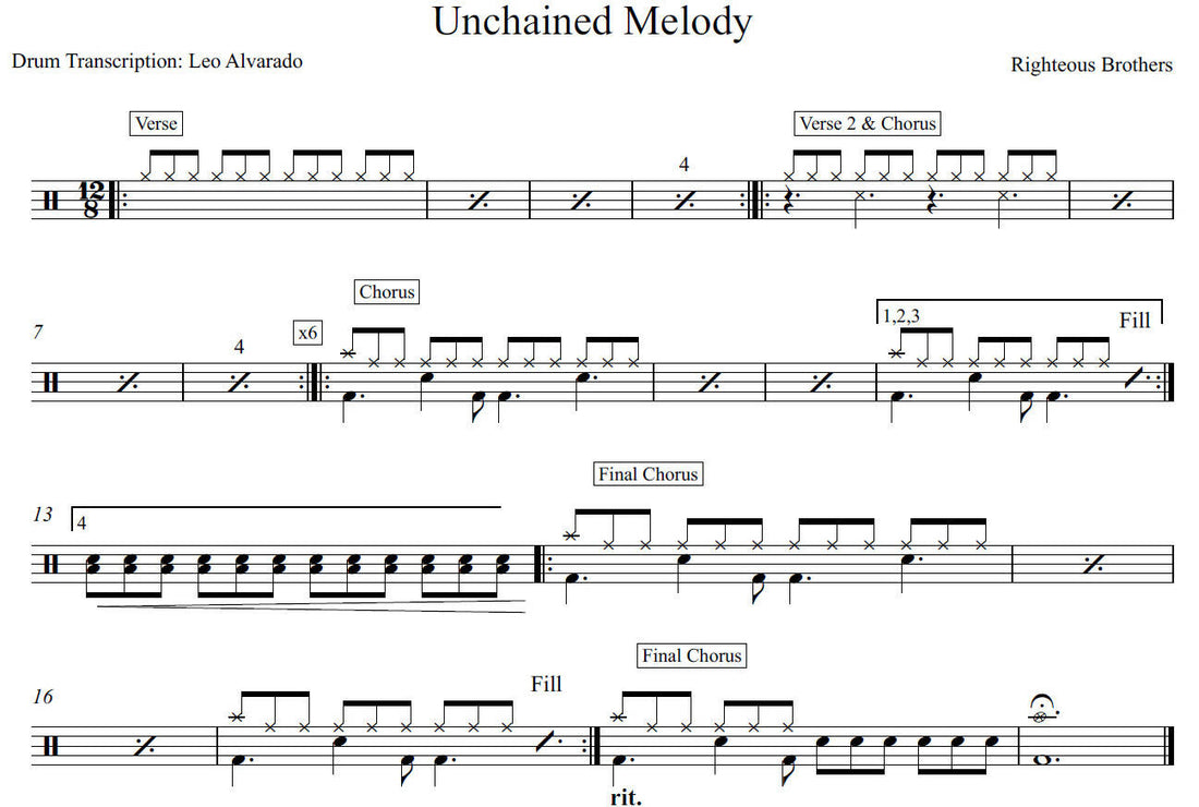 Unchained Melody - The Righteous Brothers - Drum Sheet Music - Leo ...
