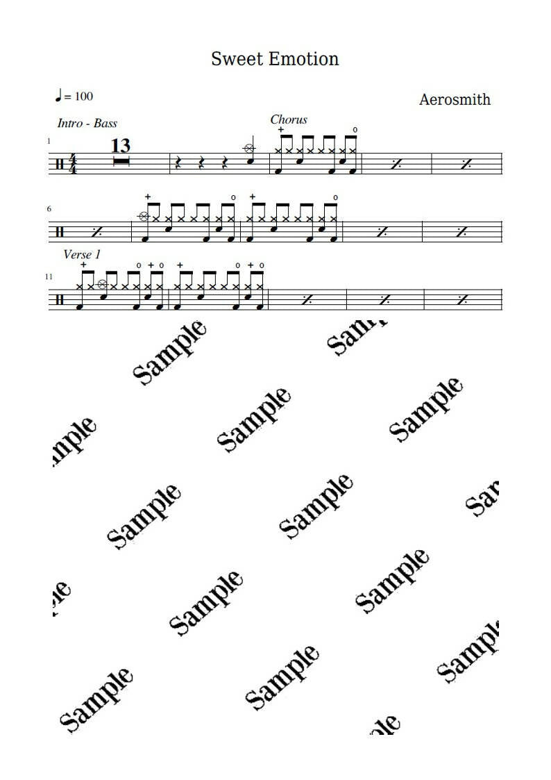 Sweet Emotion - Aerosmith - Drum Sheet Music - KiwiDrums ...