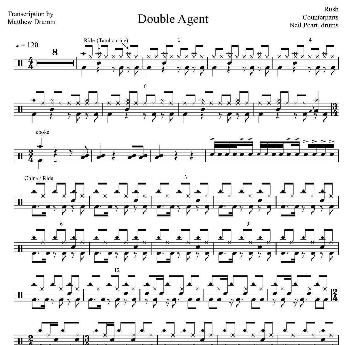 Double Agent - Rush - Drum Sheet Music - Drumm Transcriptions ...