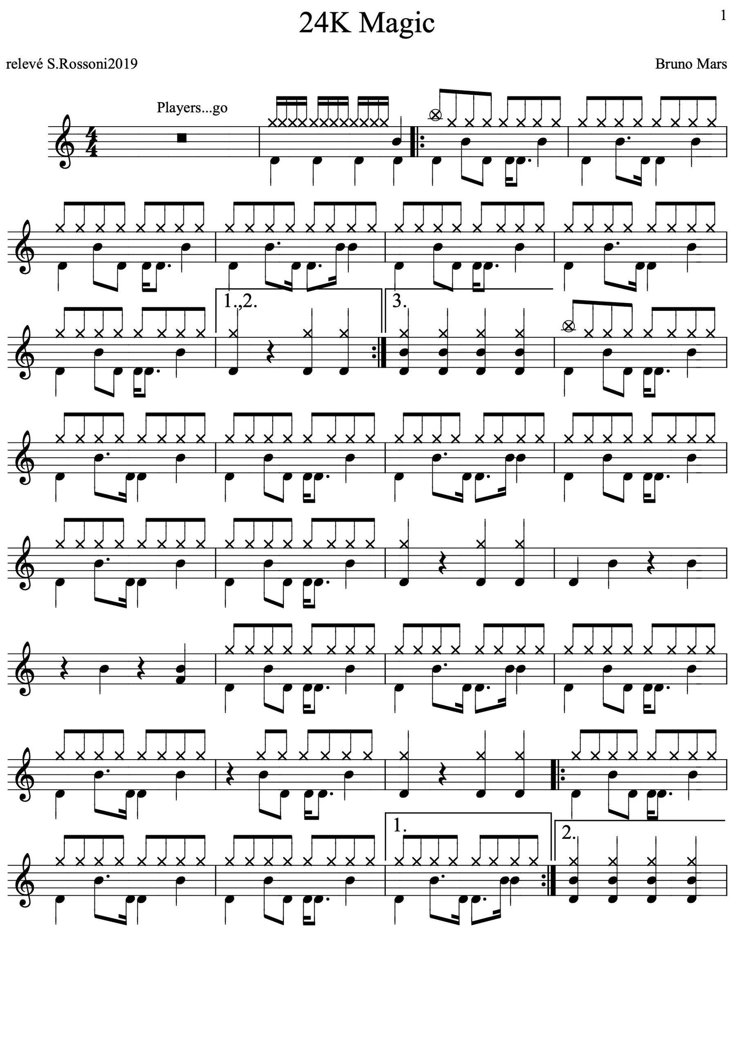 24K Magic - Bruno Mars - Drum Sheet Music - Rossoni – DrumSetSheetMusic