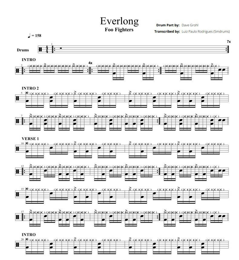 Everlong - Foo Fighters - Drum Sheet Music - Smdrums – DrumSetSheetMusic